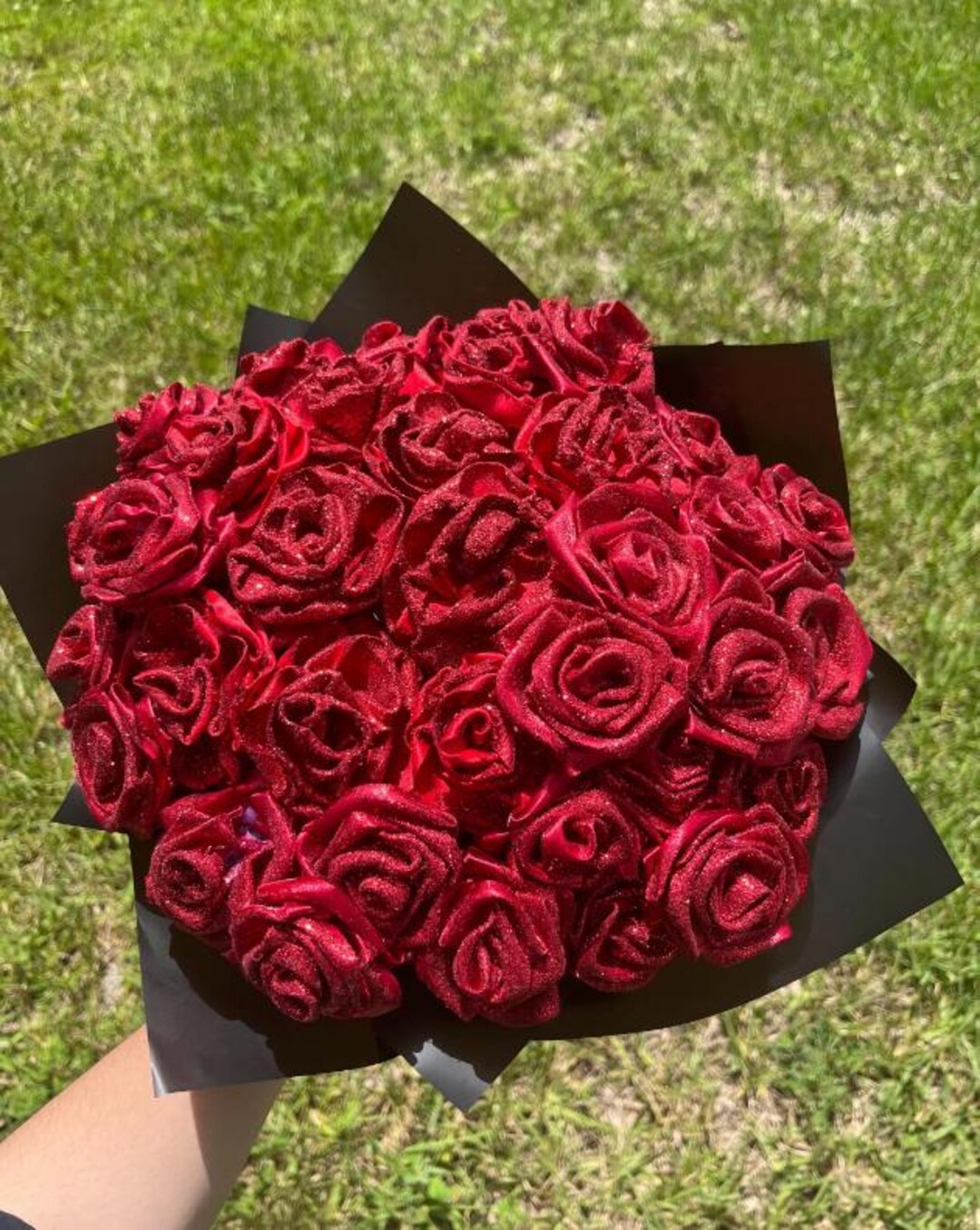 Red Glitter Ribbon Rose Bouquet 35 Count - Etsy