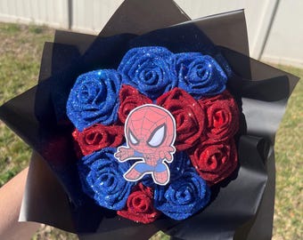 Spiderman Theme Eternal Rose Bouquet - Etsy