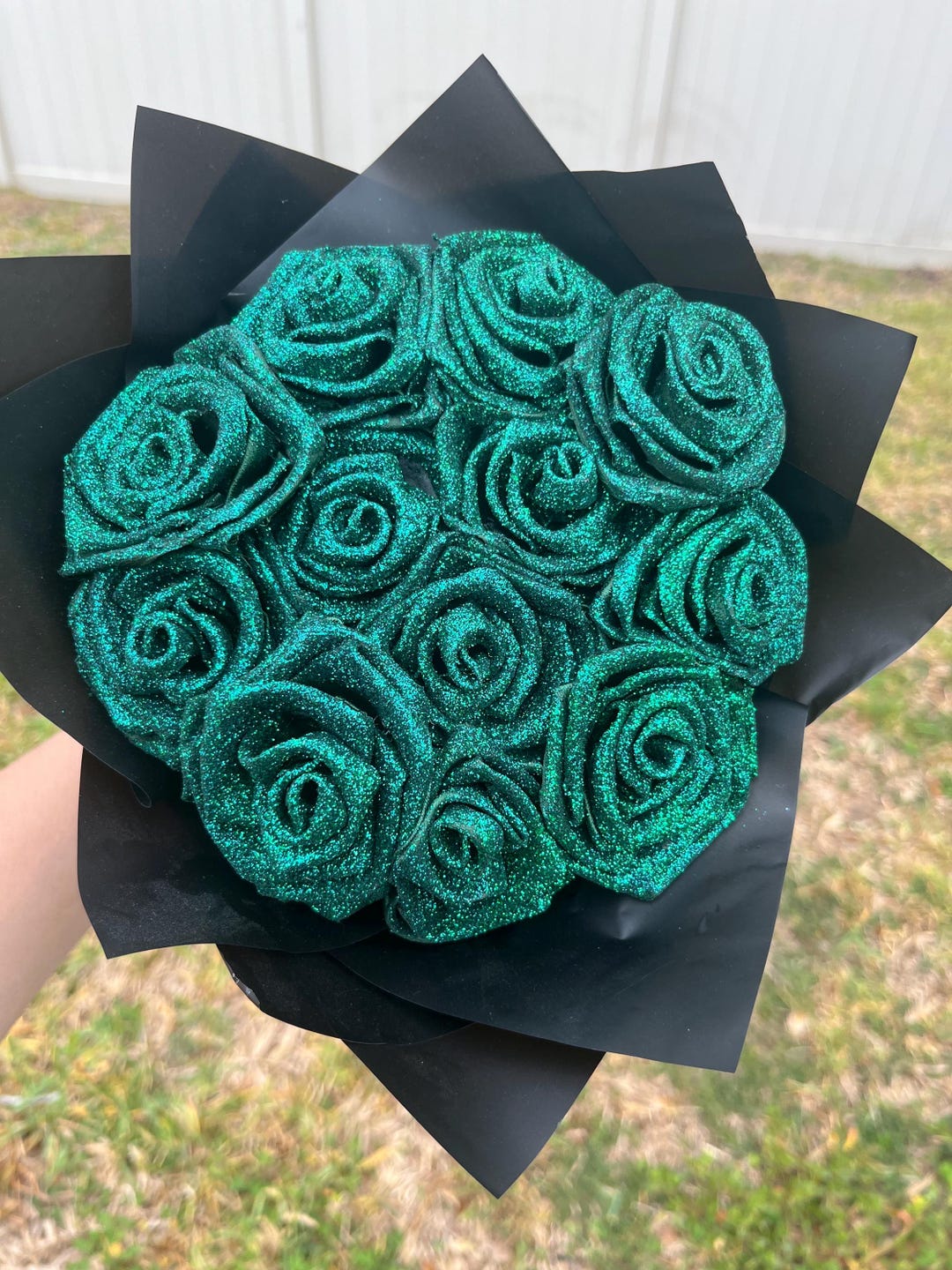 Green 12 Count Glitter Eternal Ribbon Roses| Green Forever Ribbon Roses ...