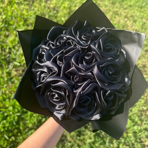 Black Ribbon Rose Eternal Bouquet | 12 Count| Choose With Glitter or ...