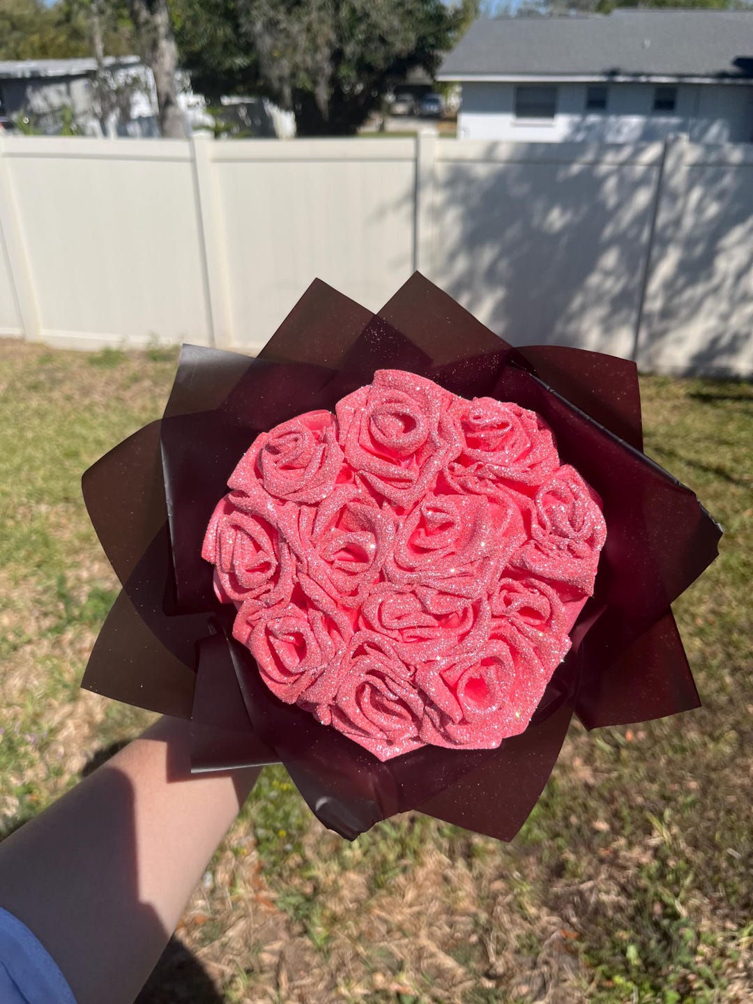 Pink Glitter Eternal Ribbon Rose Bouquet 12 Count| Pink Glitter Eternal ...