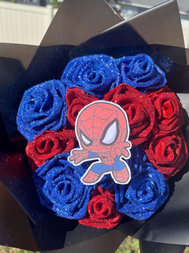 Spider Man Red and Blue Eternal Glitter Rose Bouquet 12 Count ...