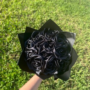 Black Ribbon Rose Eternal Bouquet | 12 Count| Choose With Glitter or ...