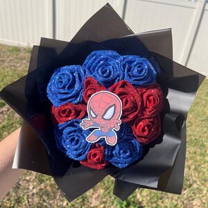 Spider Man Red and Blue Eternal Glitter Rose Bouquet 12 Count ...