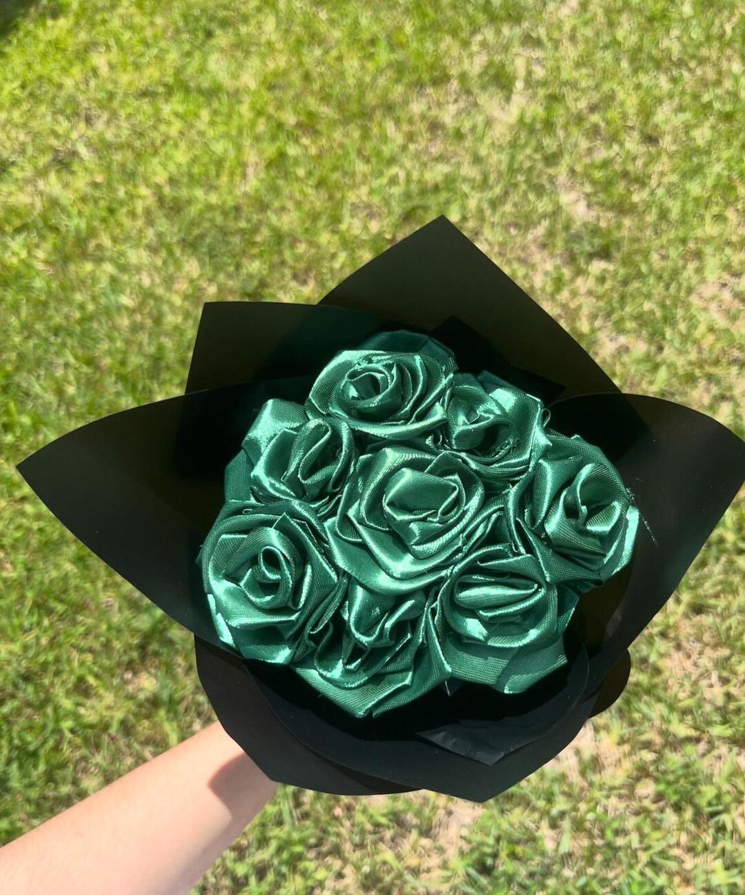 Green Ribbon Rose Bouquet 8 Count Forest Green Dark Green Forever Roses ...