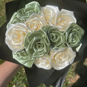 Sage Green & Cream Ribbon Bouquet | 12 Count| Green Ramo| Ramo Buchon ...