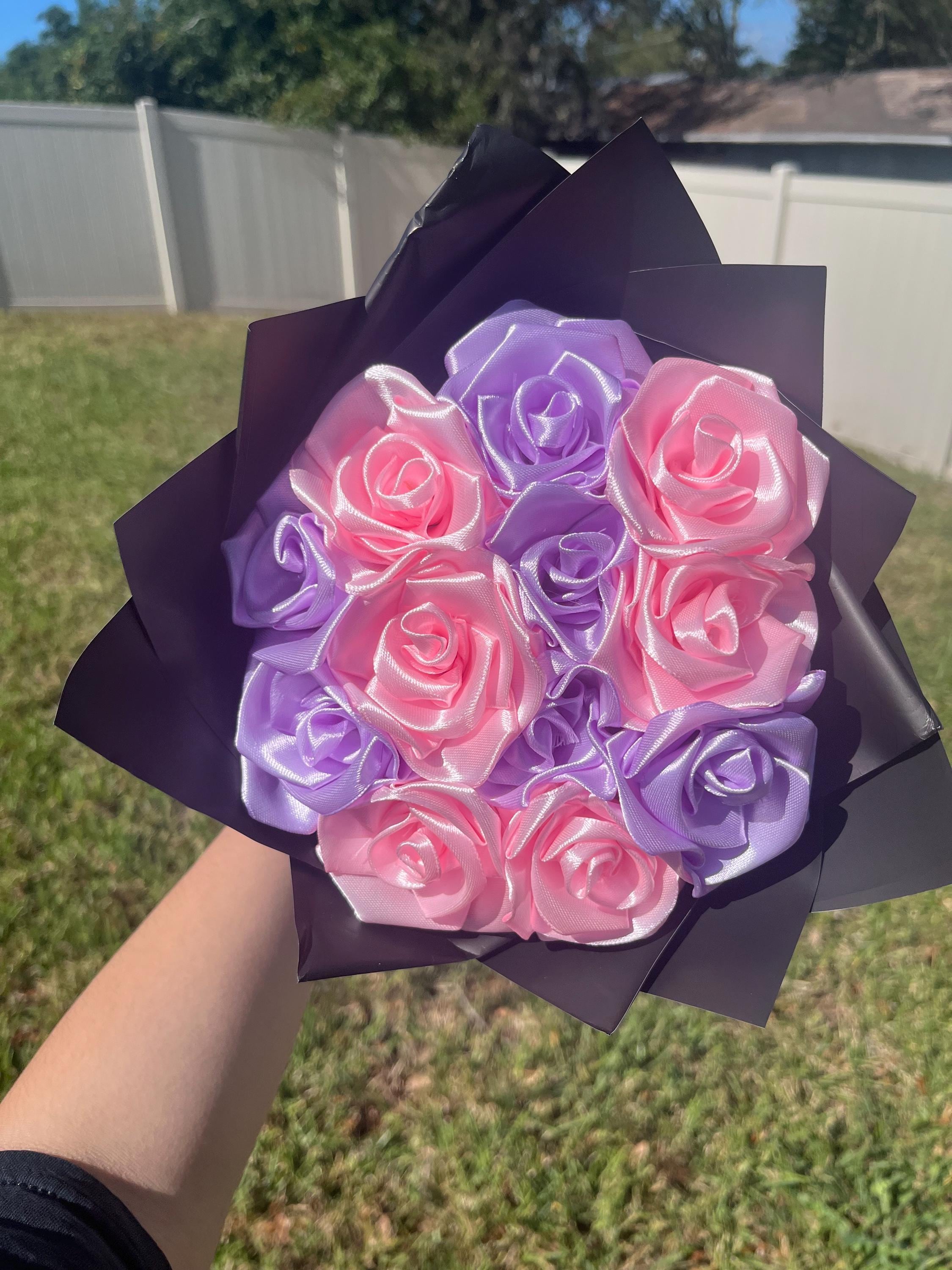 Pink & Purple 12 Count Eternal Ribbon Roses| Rapunzel Themed Bouquet - Etsy