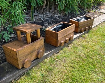 Outdoor Wooden Train Planter With 2 X Carriages, Perfect Gift for ...