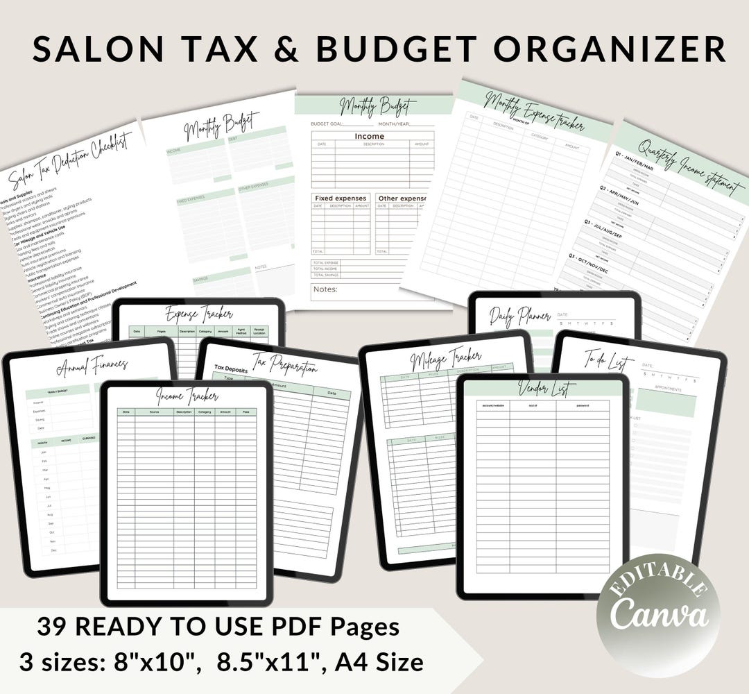 Hairstylist Tax Income Expense Tracker Salon Budget Planner Template ...