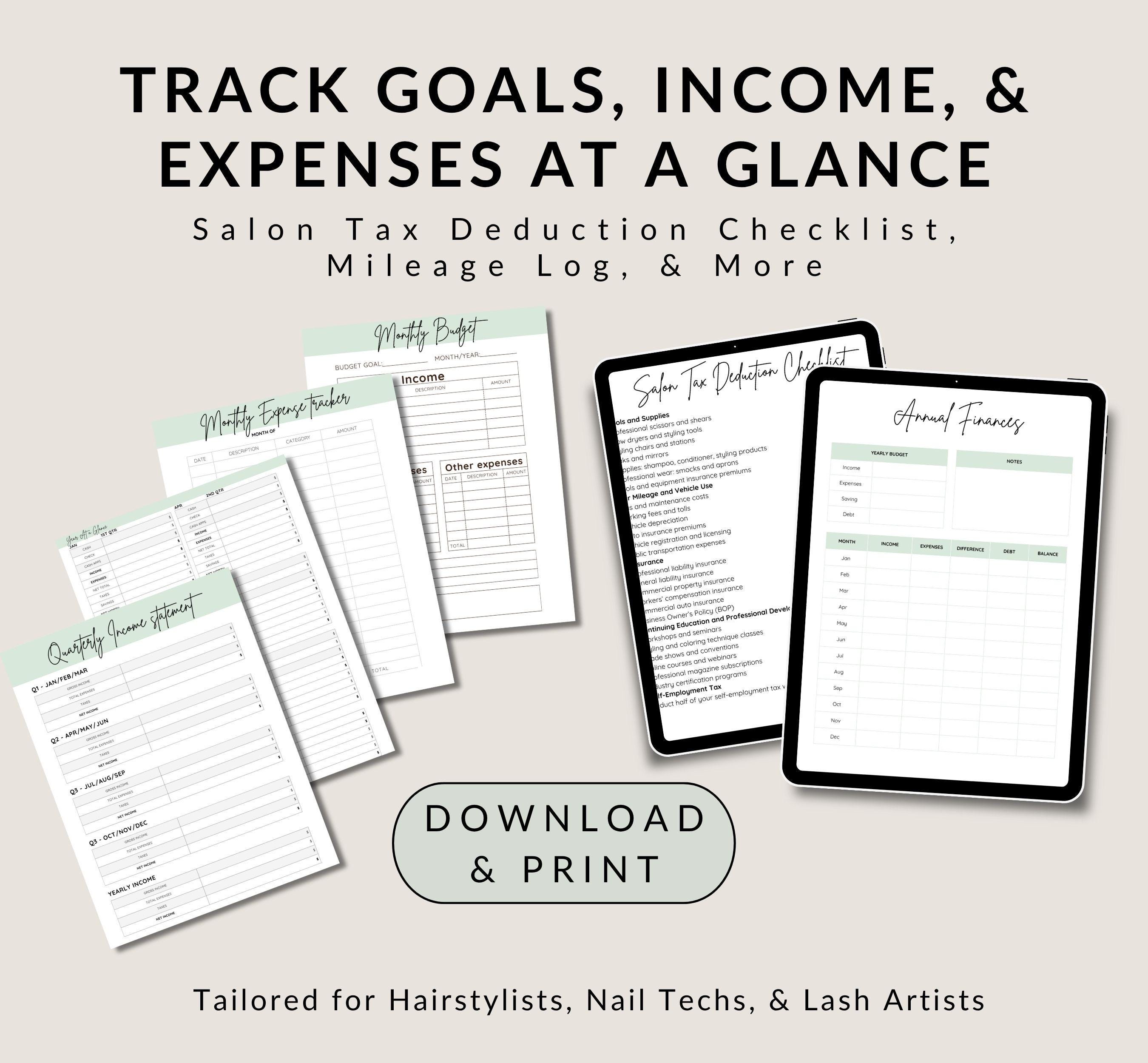 Hairstylist Tax Income Expense Tracker Salon Budget Planner Template ...