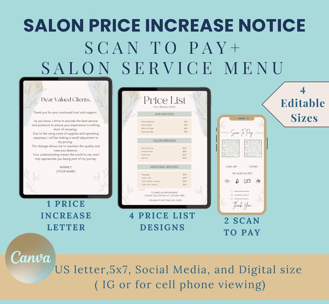 Salon Price Increase Notice Template Hairstylist Price List Sign Scan ...