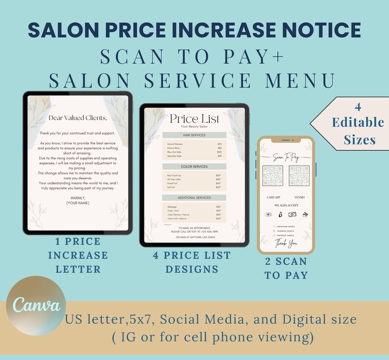 Salon Price Increase Notice Template Hairstylist Price List Sign Scan ...