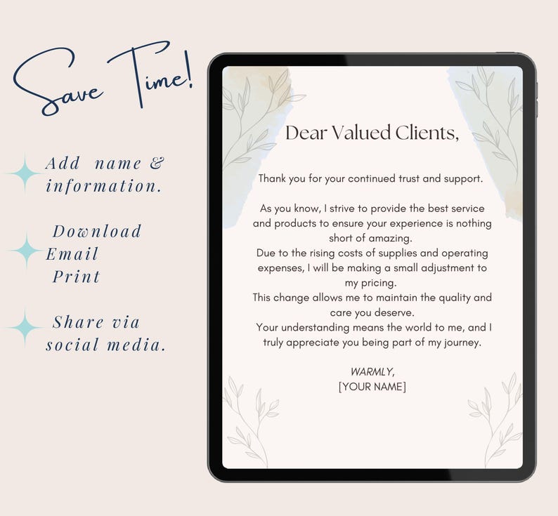 Salon Price Increase Notice Template Hairstylist Price List Sign Scan ...