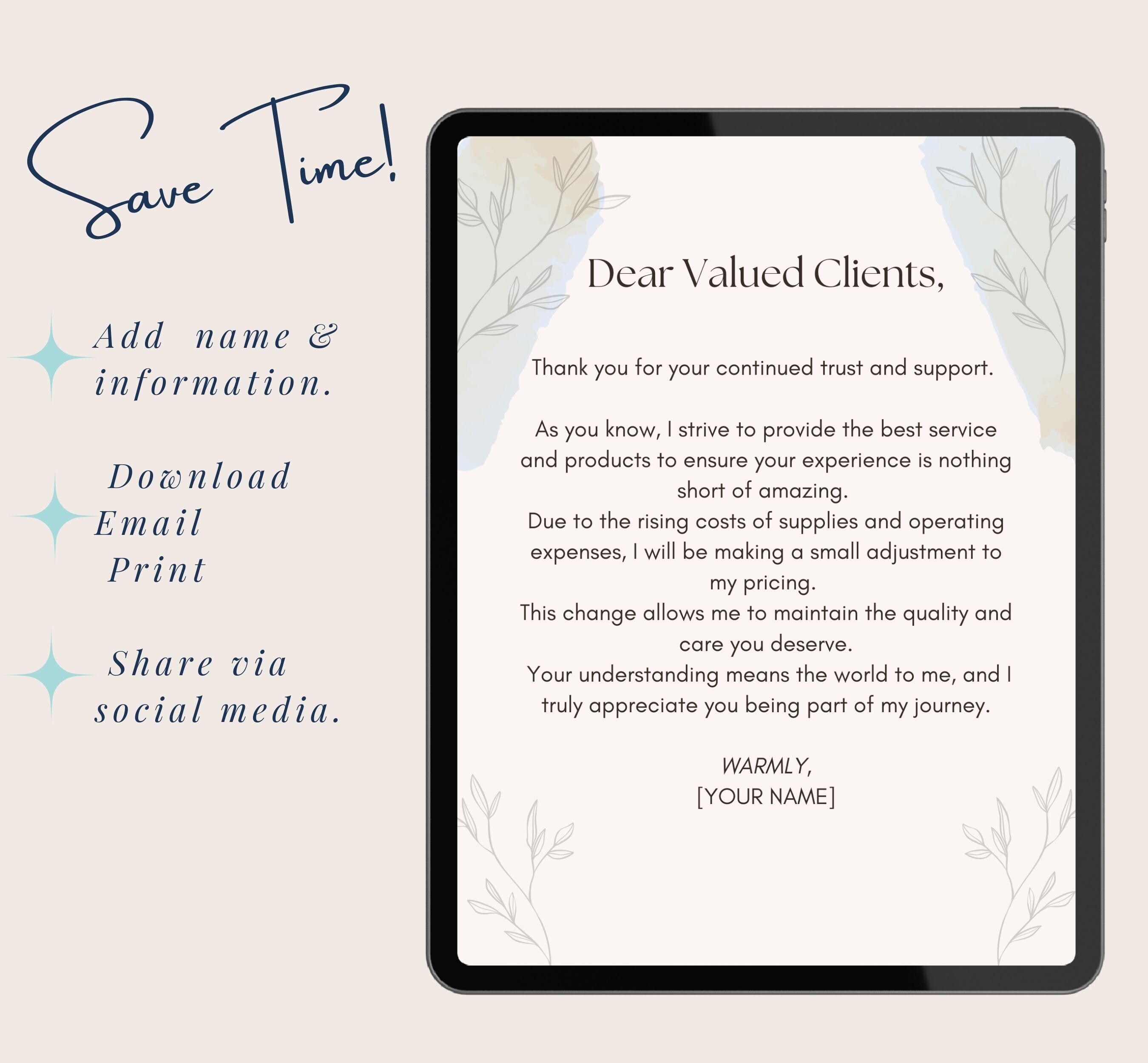 Salon Price Increase Notice Template Hairstylist Price List Sign Scan ...