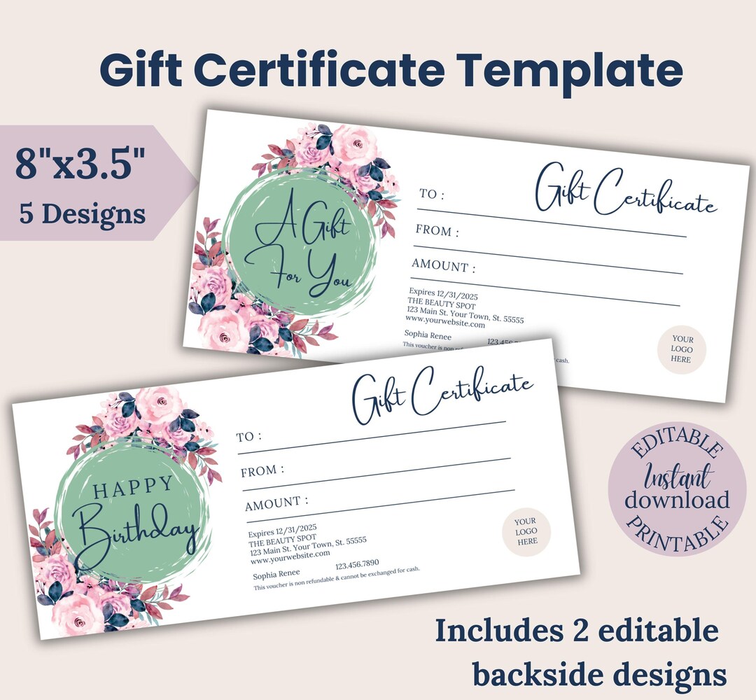 Editable Gift Certificate, Canva Printable Template, Personalized Blank ...