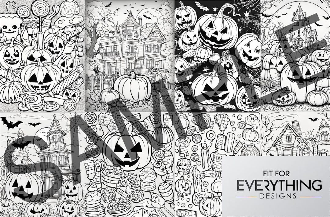 30 Halloween Coloring Pages PNG, Downloadable, Pumpkins, Spooky ...