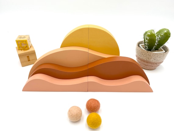 Desert Sunset Landscape Bookends Terracotta Landscape Art Etsy