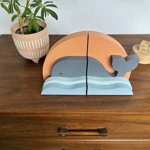 Blue Whale and Waves Bookends, Children’s Under the Sea Decor, Coastal ...