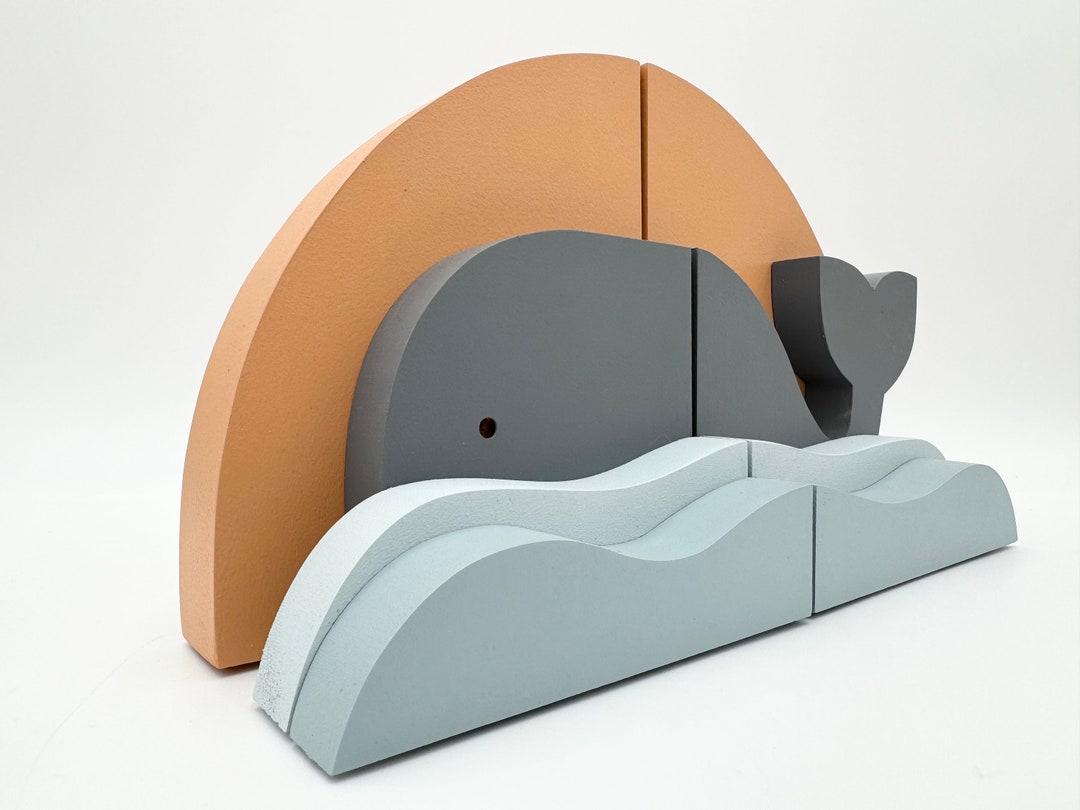 Blue Whale and Waves Bookends, Children’s Under the Sea Decor, Coastal ...