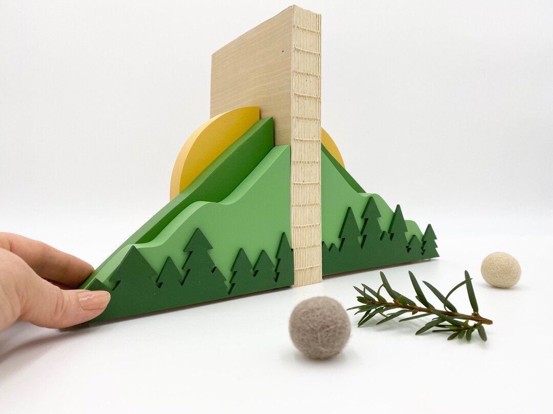 Green Mountain Bookends, Emerald Green Decor, Nature Inspired Home ...