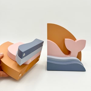 Blue Whale and Waves Bookends, Children’s Under the Sea Decor, Coastal ...