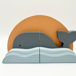 Blue Whale and Waves Bookends, Children’s Under the Sea Decor, Coastal ...