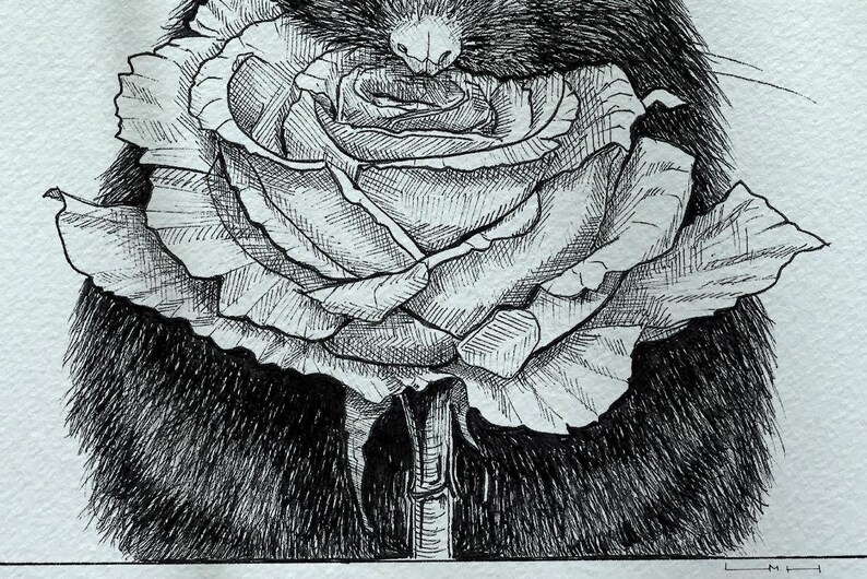 Gothic Rat & Rose Art Print — Surreal Ink Animal Illustration - Etsy