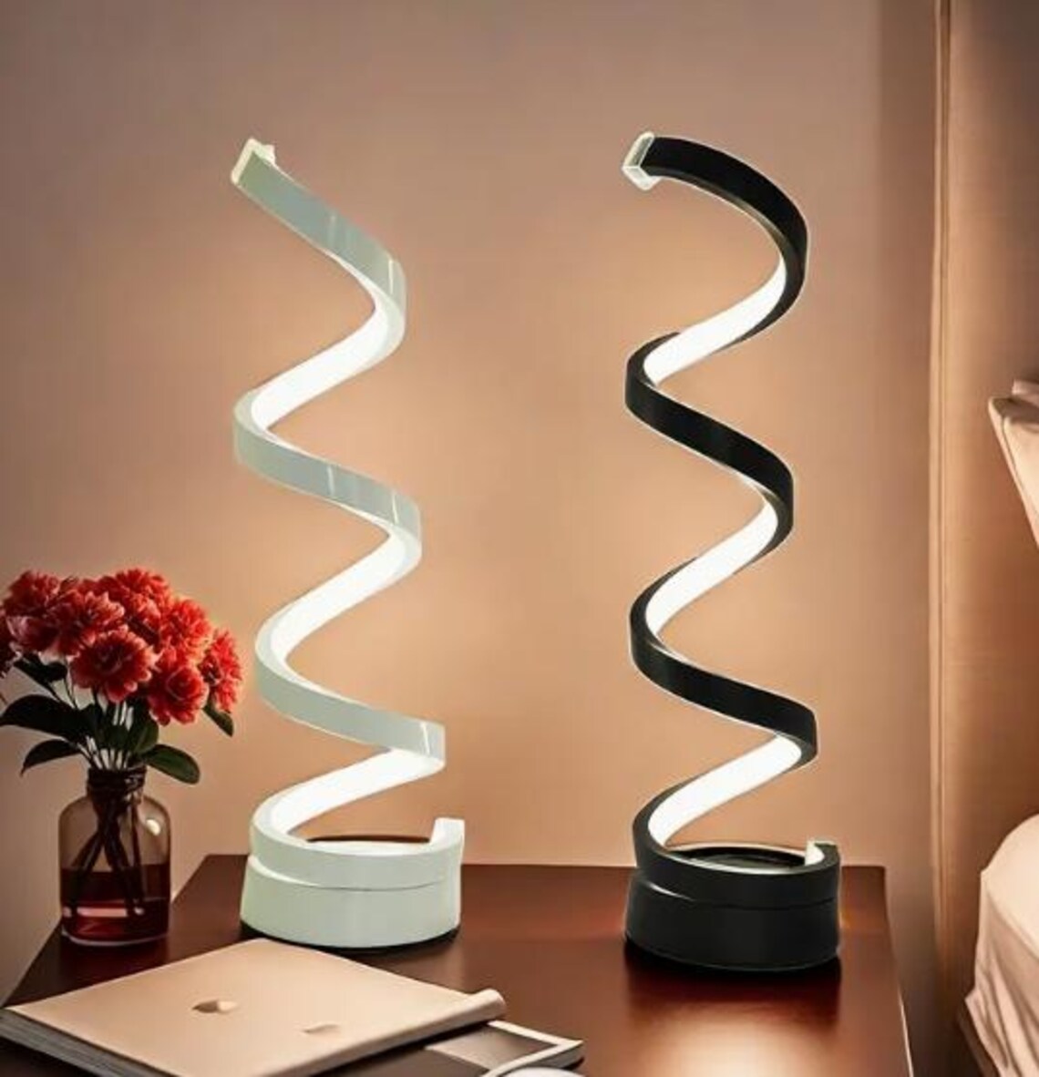 LED Nightstand Lamp for Desk, Bedroom, Modern Features, USB Plug ...