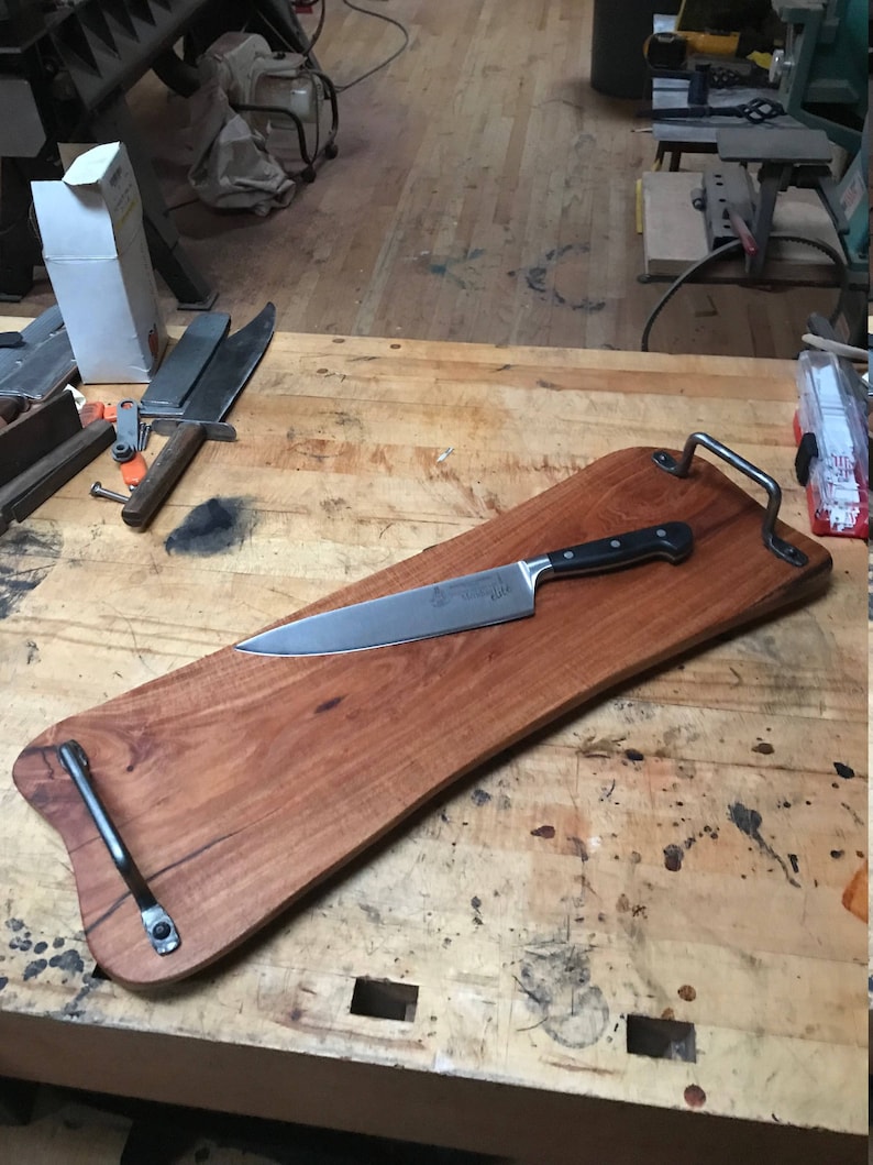Mesquite Wood Serving Board Tray or Cutting Board With Hand Forged ...