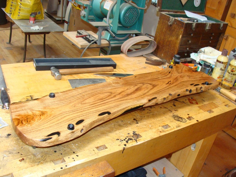 Mesquite Wood Serving Board With Forged Wrought Iron Handles - Etsy