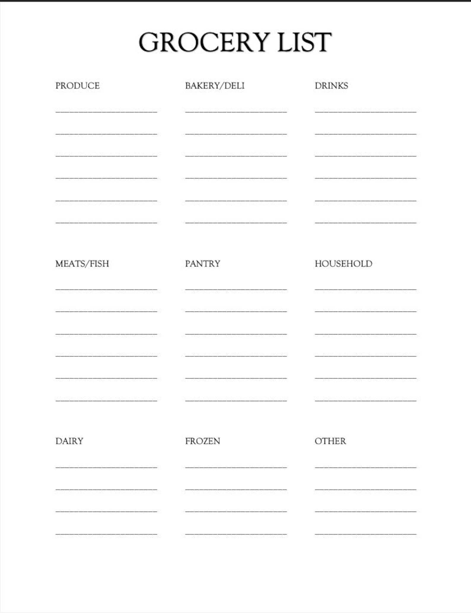 Printable Grocery List PDF - Etsy