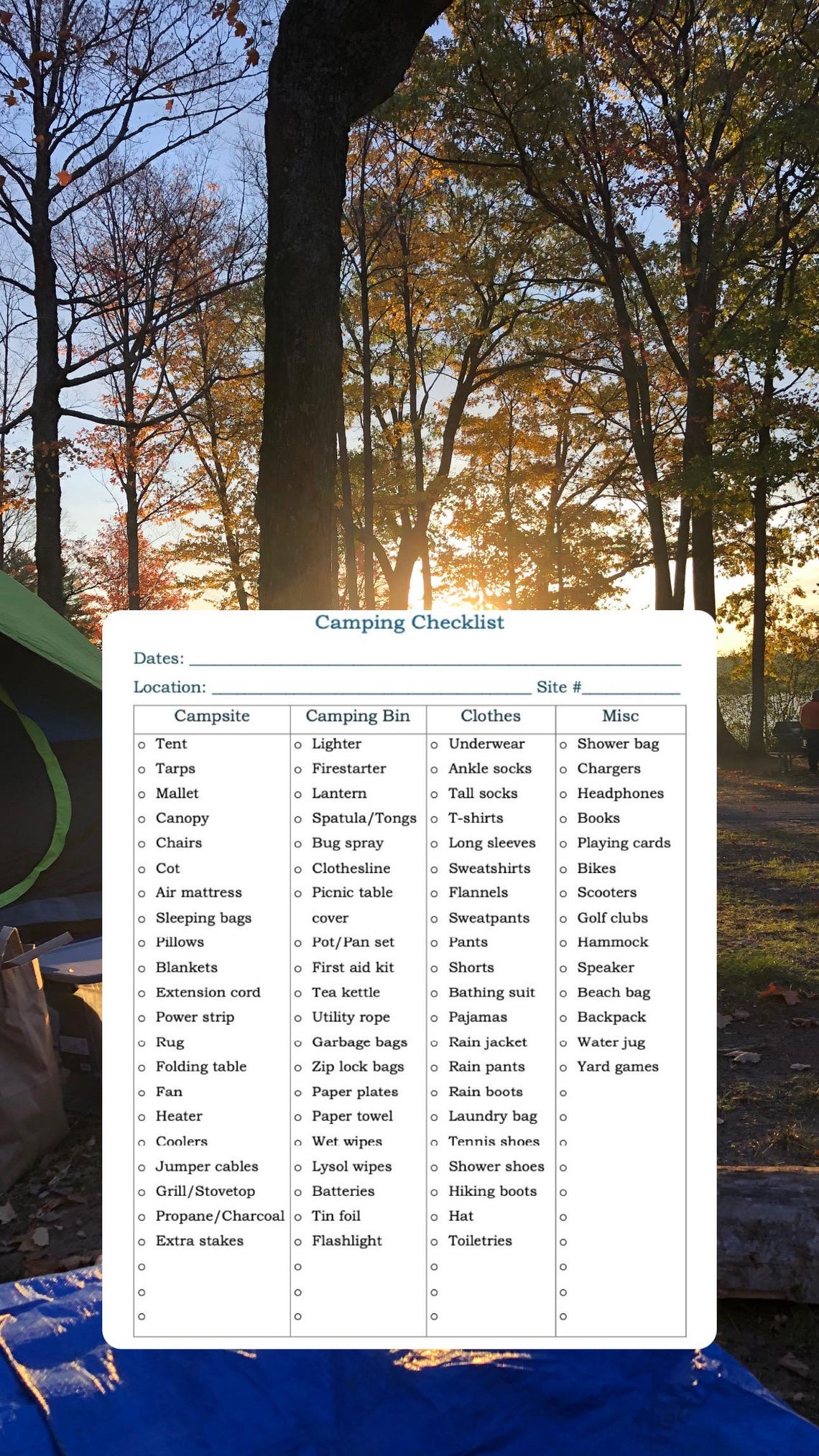 Printable Camping Checklist PDF - Etsy