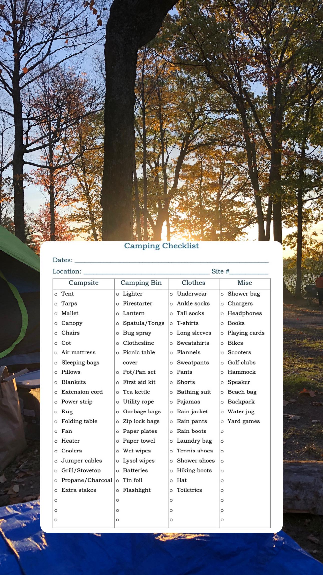 Printable Camping Checklist PDF - Etsy