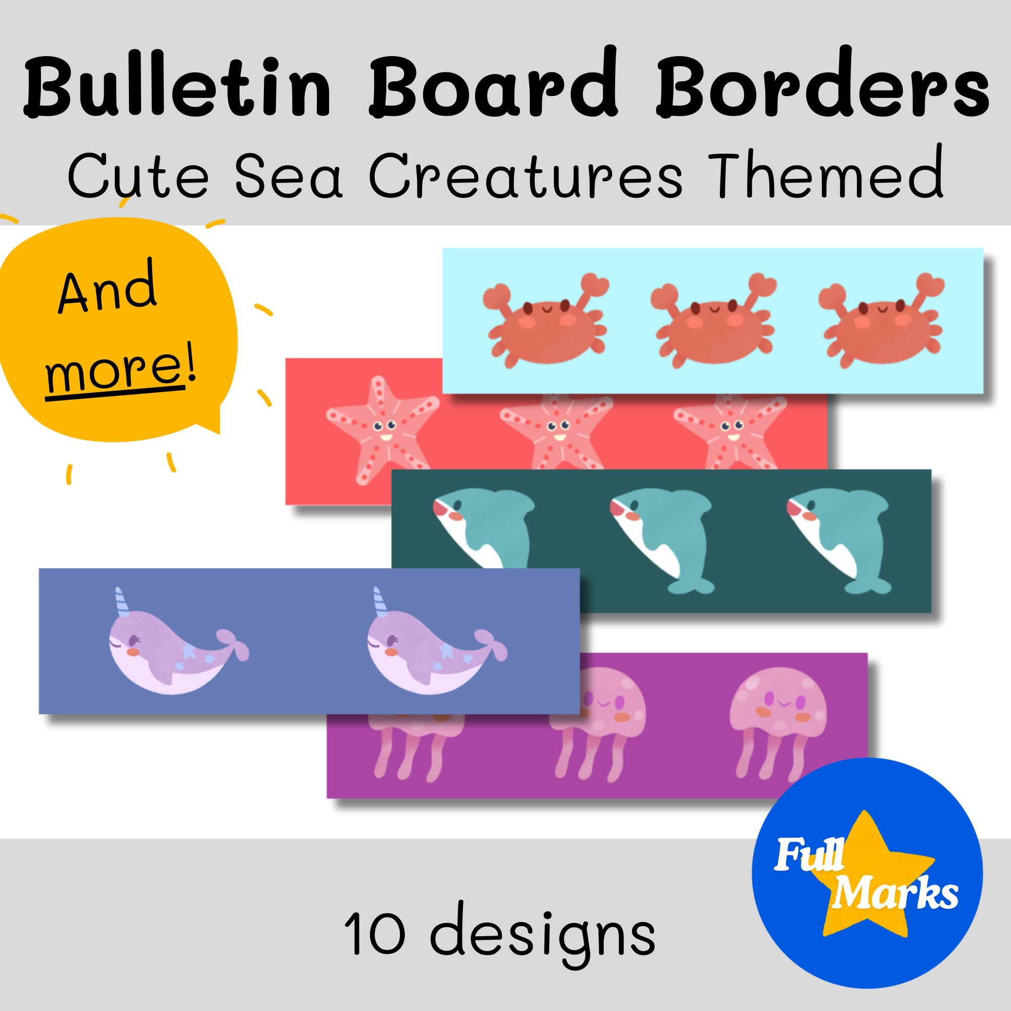 Cute Sea Creatures Pastel Bulletin Board Borders, Aquarium Ocean Boho ...