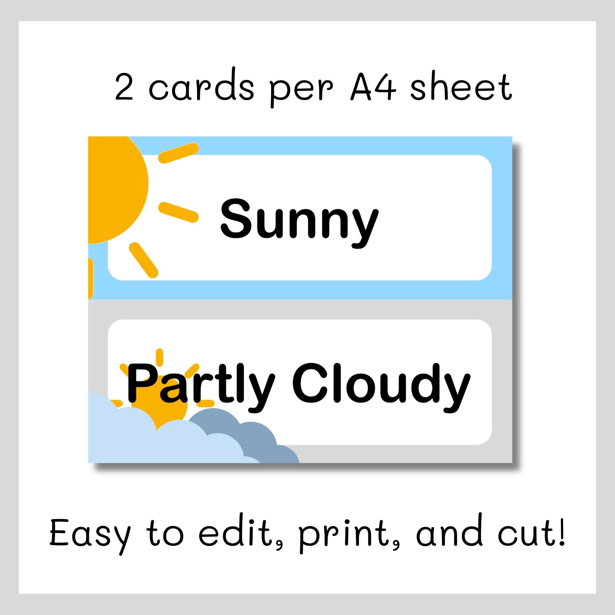 Editable Weather Chart Cards, Printable Student Activity, Warm-up ...