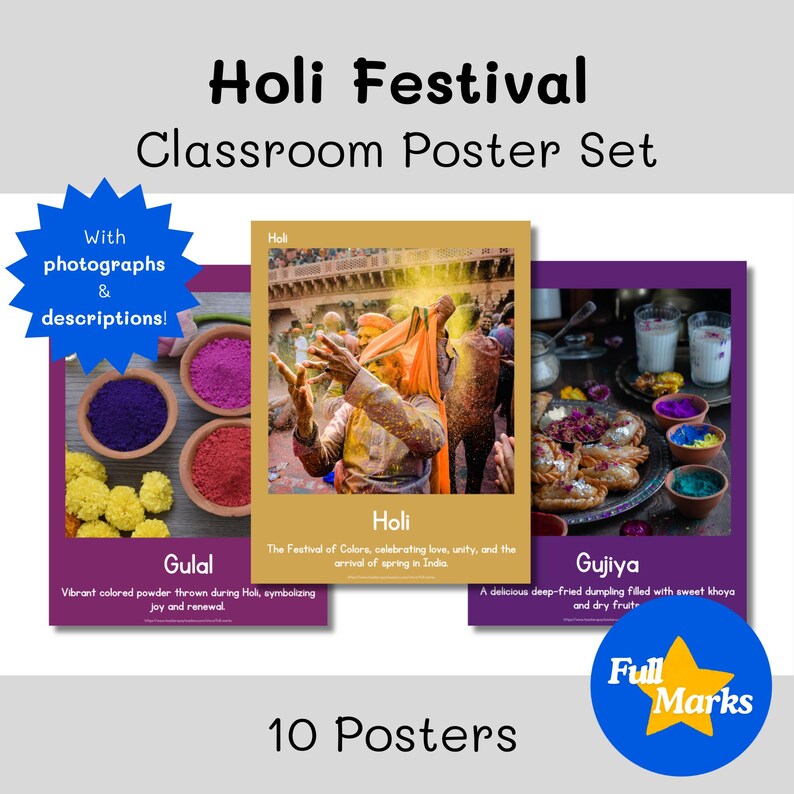 Holi Poster Set Indian Hindu Festival, Cultural Geography & History ...