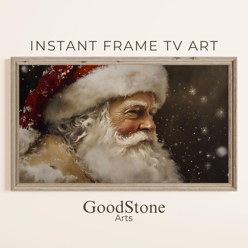Vintage Santa Christmas Frame Tv Art, Neutral Holiday Santa Claus ...