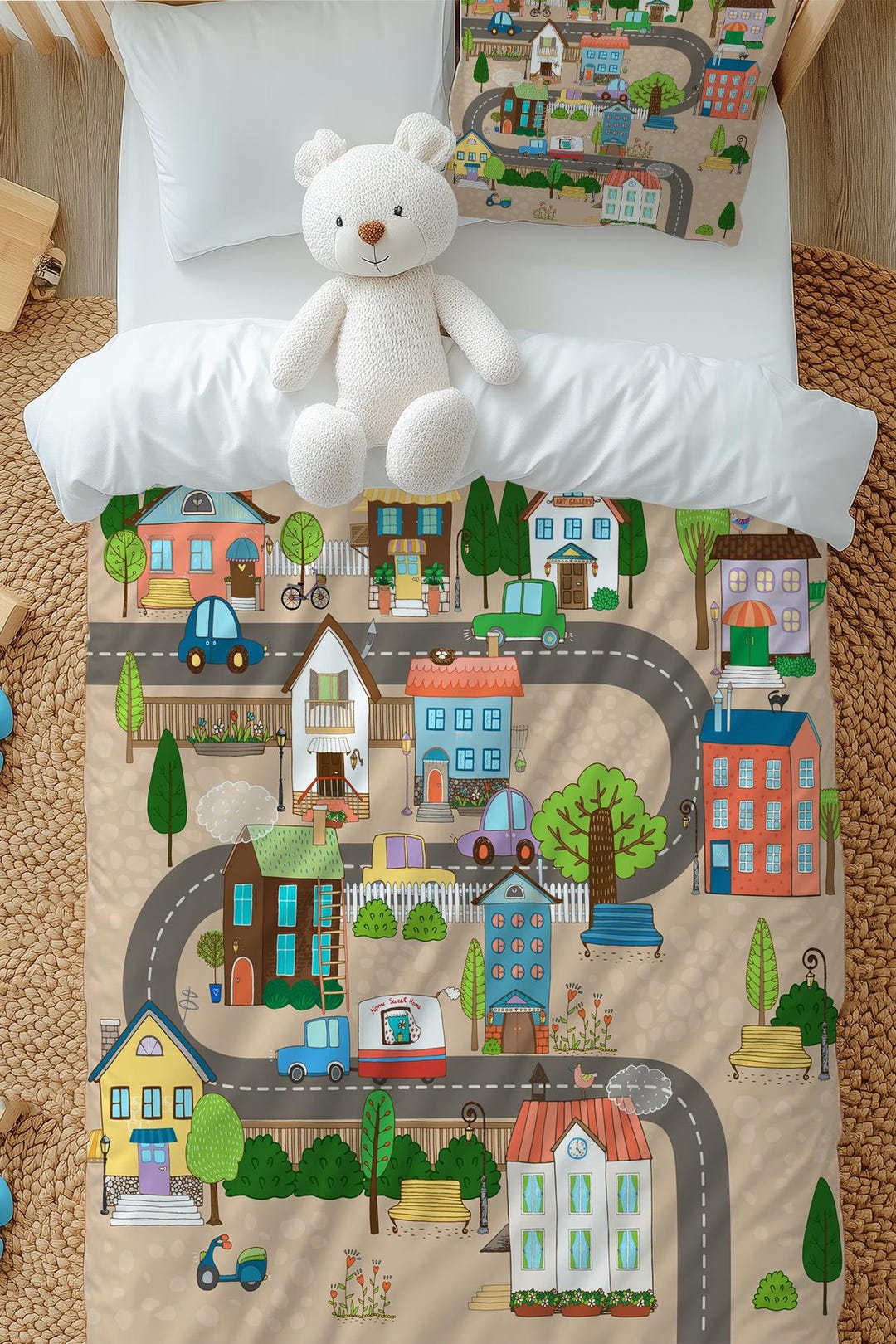 Colorful Town Map Pattern Duvet Linens Set, Two Piece Duvet Cover Set ...