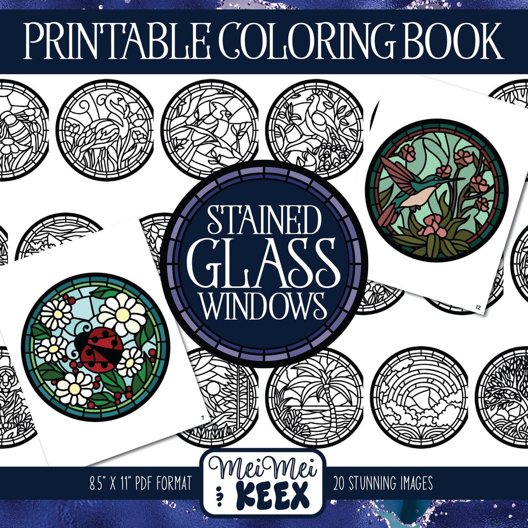Stained Glass Window Coloring Book, Printable, Bold and Easy Coloring ...