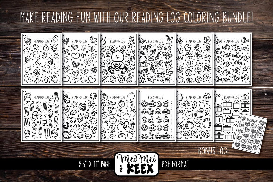 Reading Log Coloring Page Bundle: Homeschool Activity (PDF Pattern) - Etsy