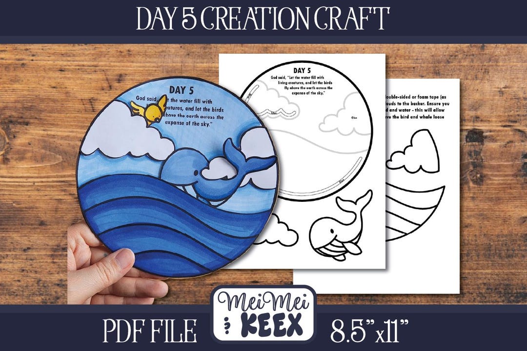 Creation Story Craft Day Five, Printable Church Activity, Bible Verse ...