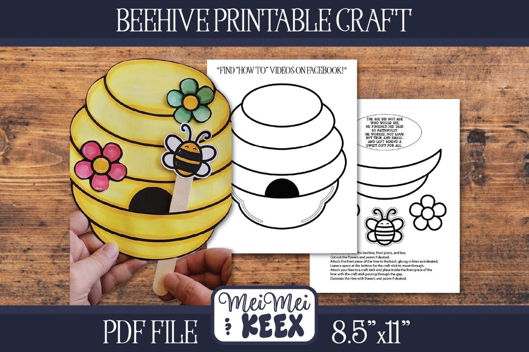 Beehive Craft for Kids, Bee Coloring Page, Digital Download, Printable ...