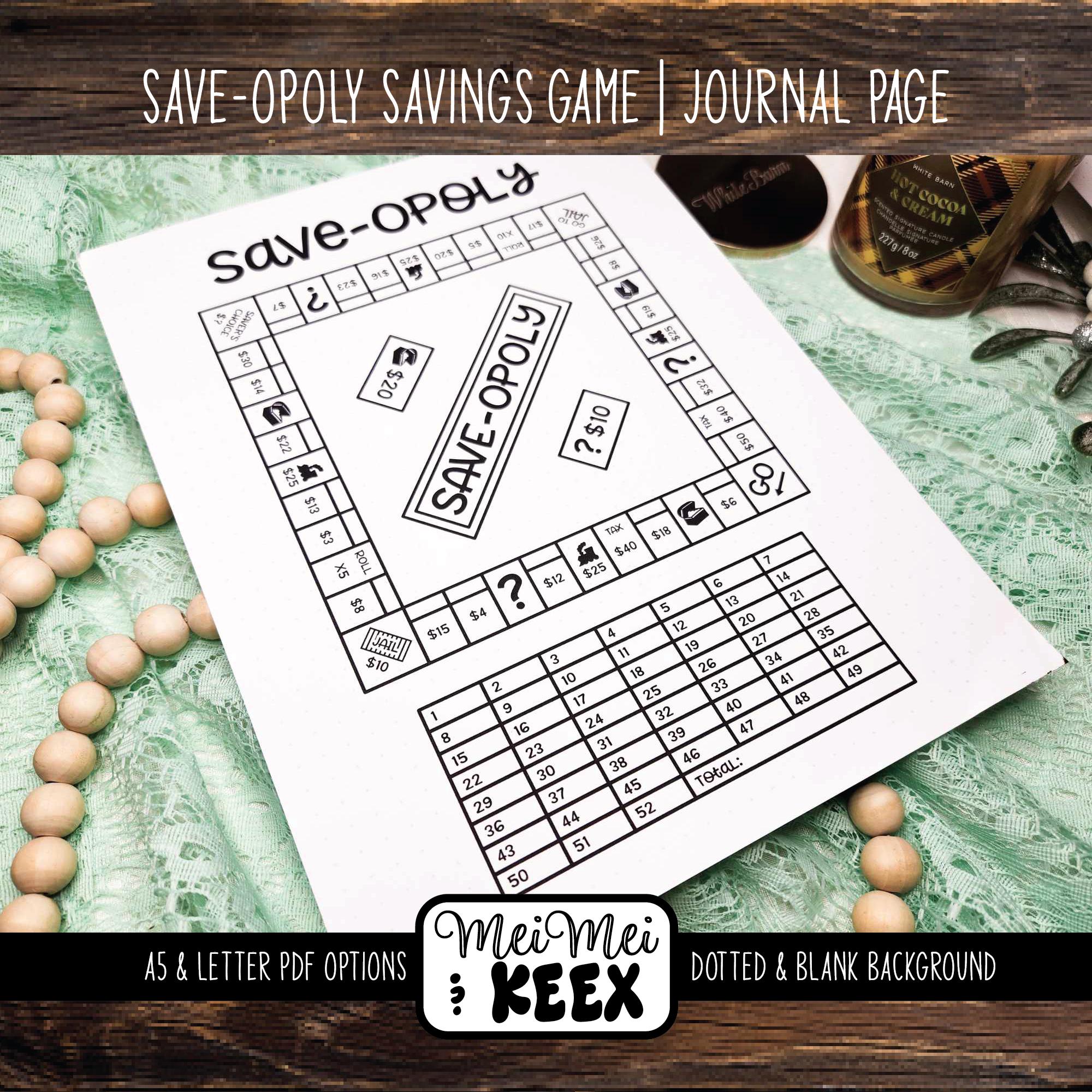 Saveopoly Savings Tracker, Printable Journal Page, Bullet Journal Page ...