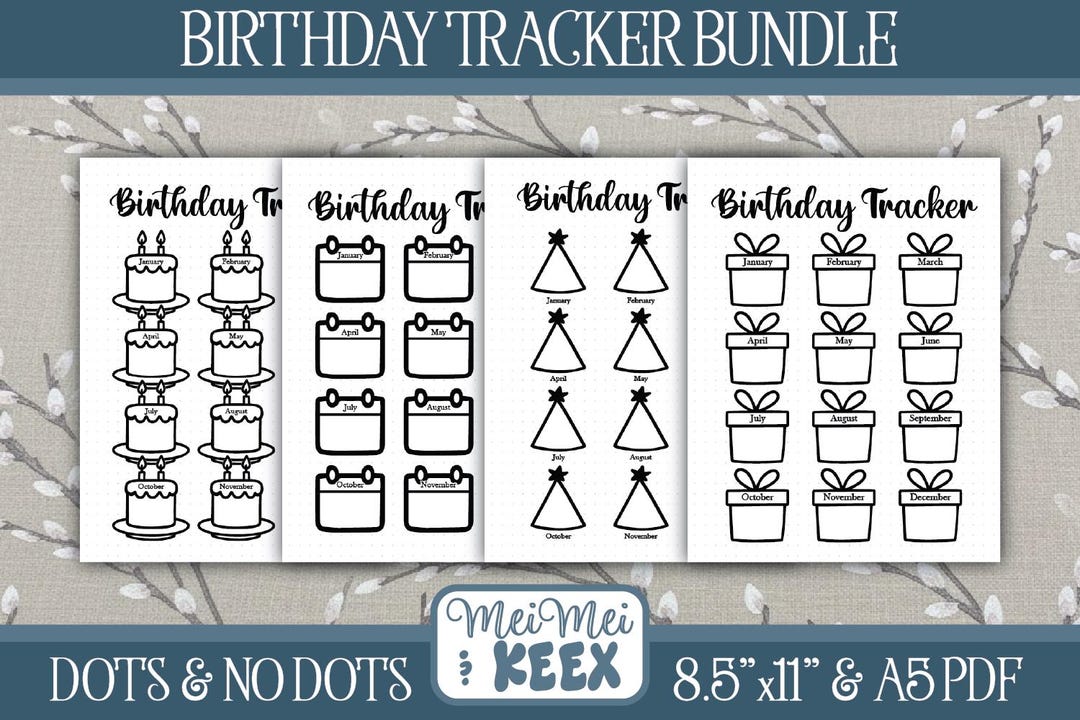 Birthday Tracker Page Bundle - Printable Journal Pages, Digital Planner ...