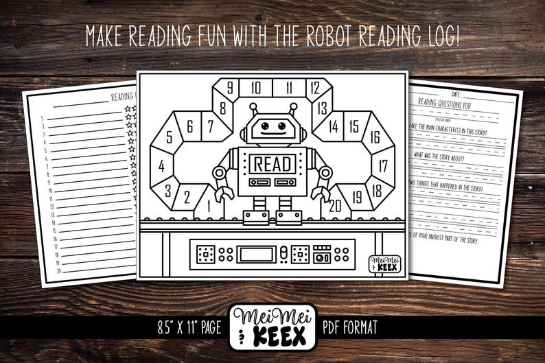 Robot Reading Log Printable: Kids Coloring Activity (PDF Pattern) - Etsy