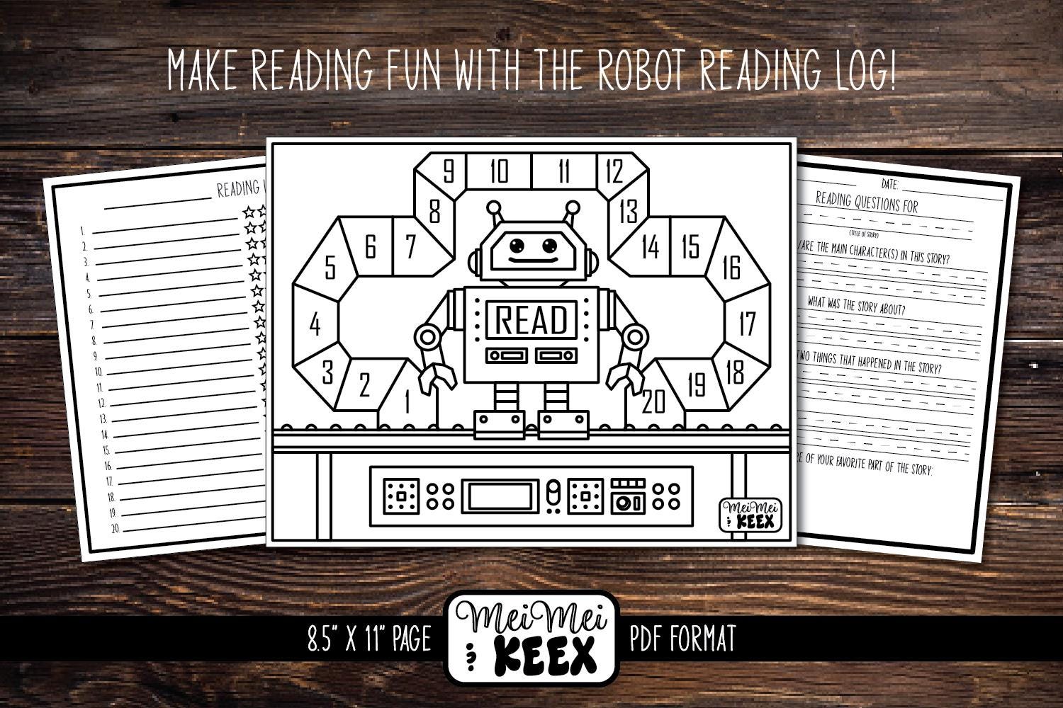 Robot Reading Log Printable: Kids Coloring Activity (PDF Pattern) - Etsy
