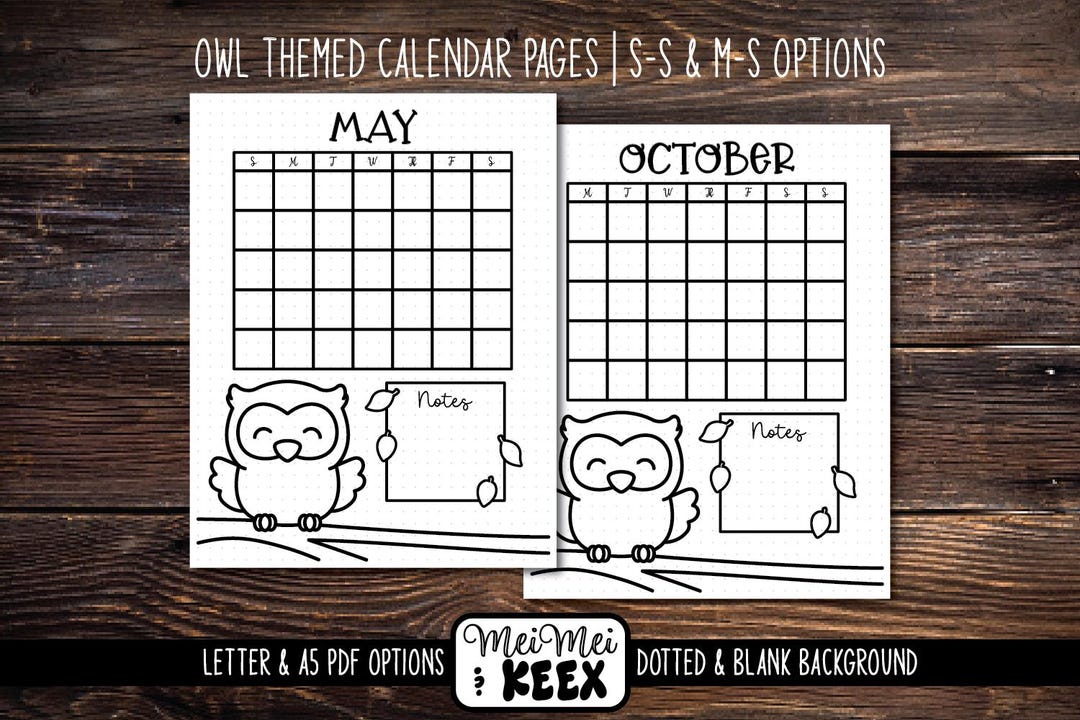 Owl Calendar Page, Printable Journal Pages, Planner Template, Bullet ...