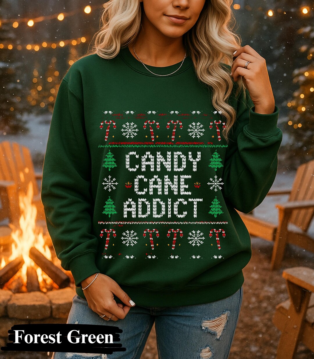 Candy Cane Addict Ugly Christmas Sweatshirt Funny Holiday Sweater Pixel ...