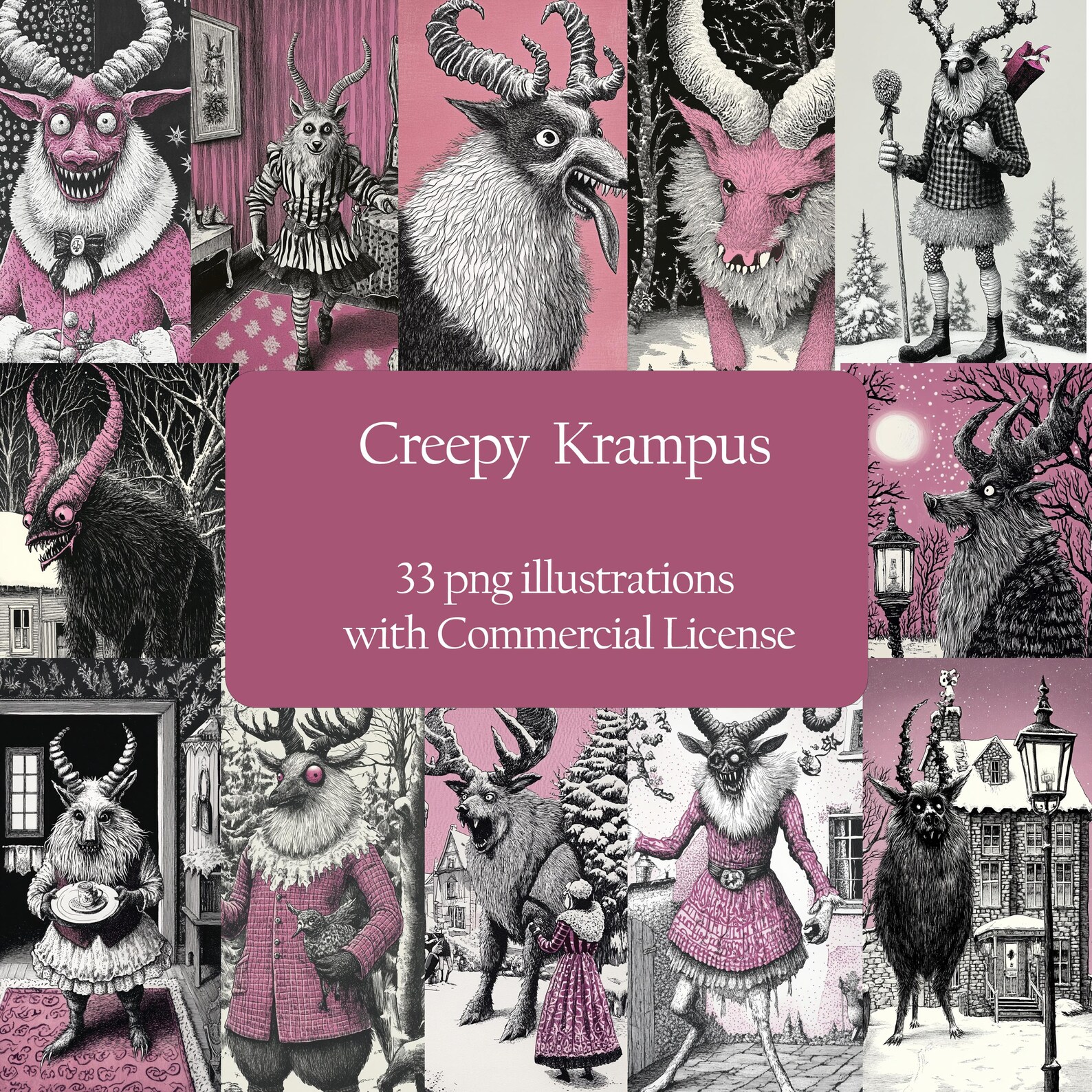 Creepy Krampus PNG Illustrations — Spooky Holiday Art for Unique ...