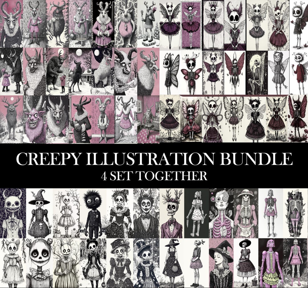 Bundle of 4 SET Creepy Illustrations – Dark & Unique Art Prints for ...